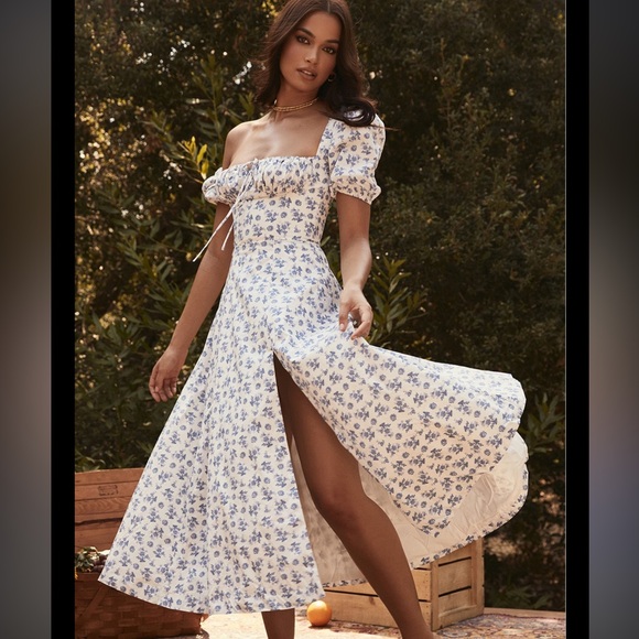 House of CB | Dresses | House Of Cb Tallulah Blue White Floral Dress ...